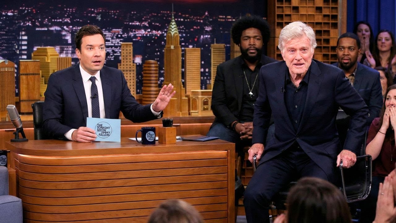 Jimmy Fallon FROZEN When Robert Redford Suddenly Pushes Back His Chair ...