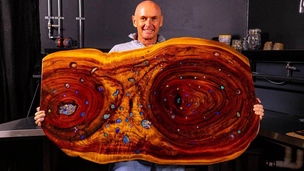 $40,000 of gem opals inlaid into epoxy resin table - YouTube