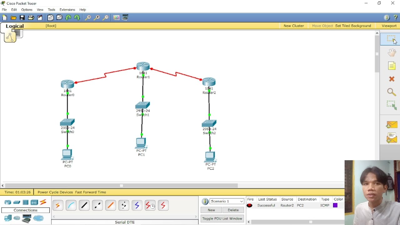 Routing static =3 Menghubungkan 3 router, 3 Switch dan 3 Pc Client ...