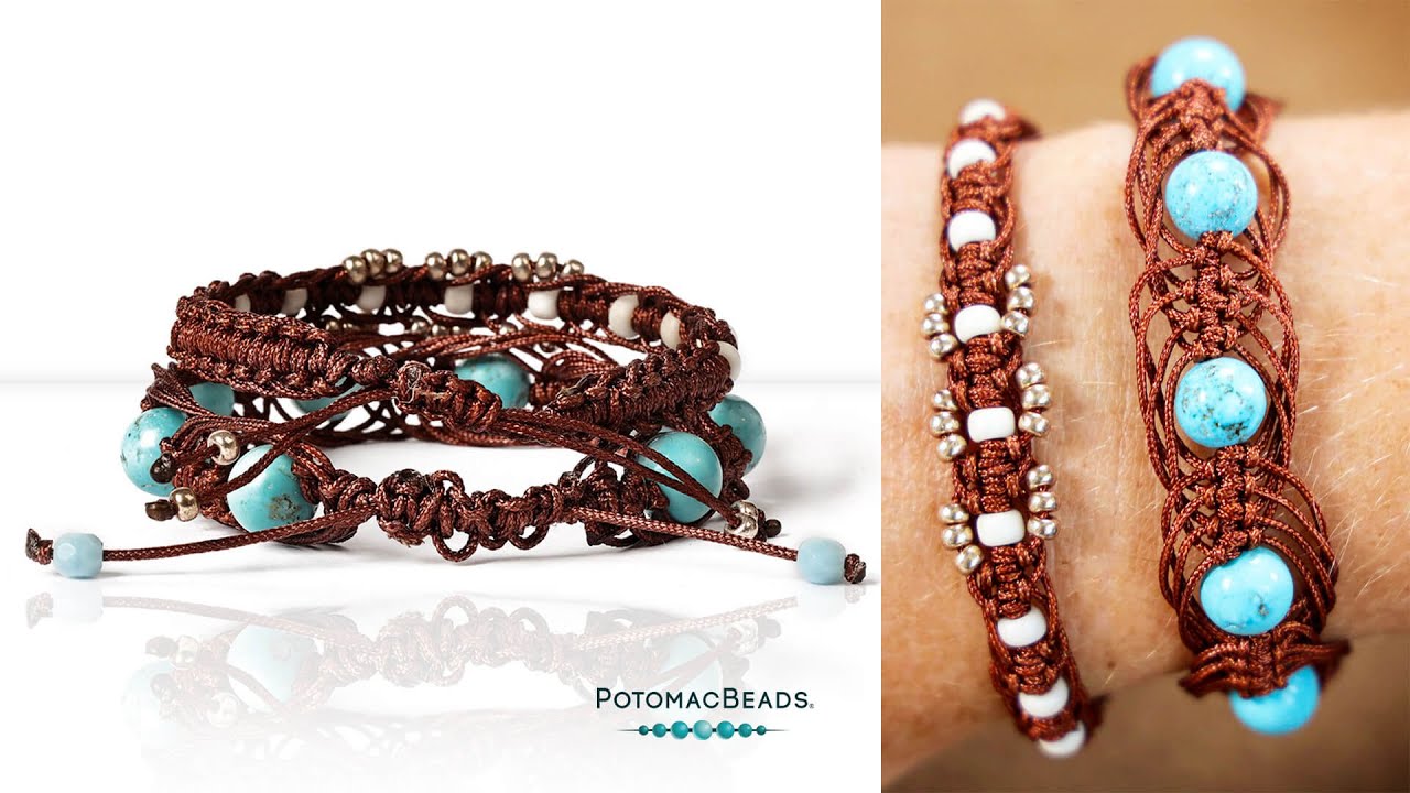 Herringbone Knotted Macrame Bracelet - DIY Jewelry Making Tutorial by PotomacBeads - YouTube