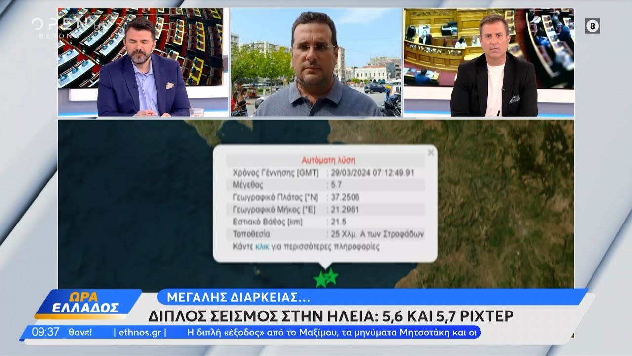 Διπλός σεισμός στην Ηλεία: 5,6 και 5,7 Ρίχτερ | Ethnos - YouTube