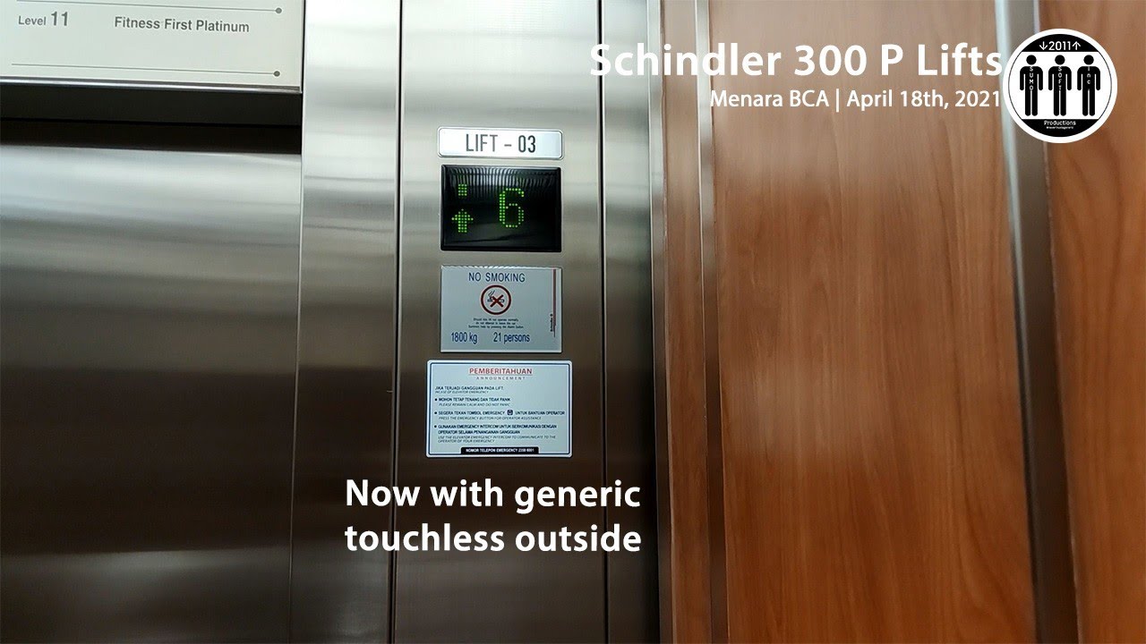 Schindler Traction Lifts / Elevators with Touchless Hall Buttons at Menara BCA, Jakarta (Carpark ...