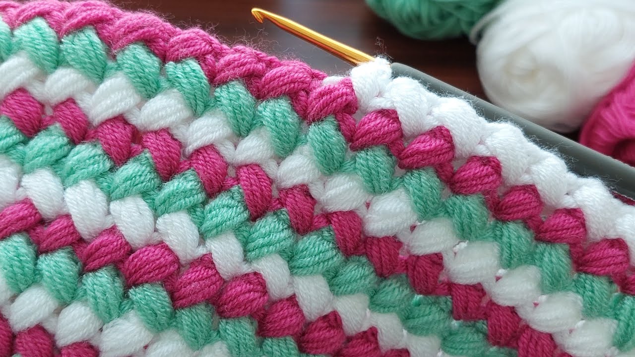 Amazing 💯 👌🏻Very easy crochet 3-color filled two-way baby blanket model ...