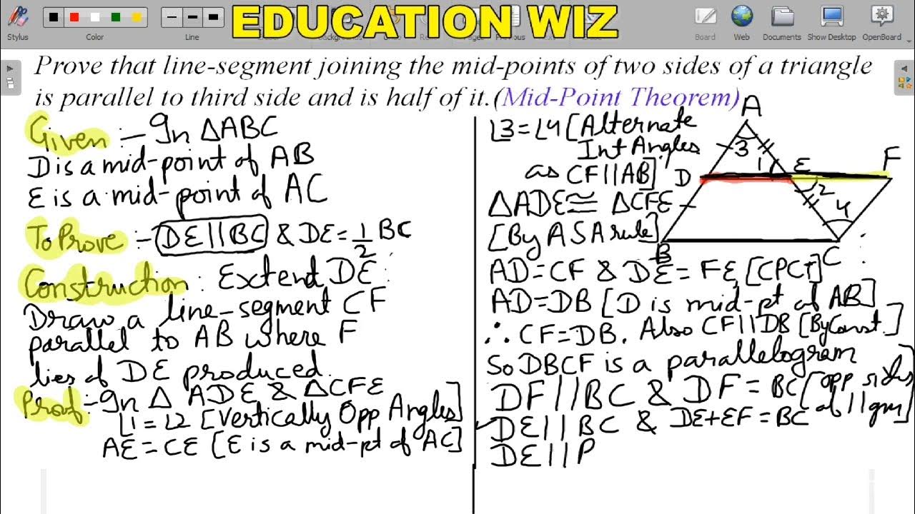 Proof of Mid-Point Theorem. Prove that line segment joining the mid ...