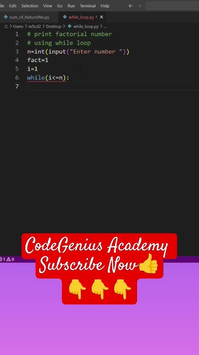 Print Factorial Number using while loop in Python #python #pythonprogramming #python3 #coding ...