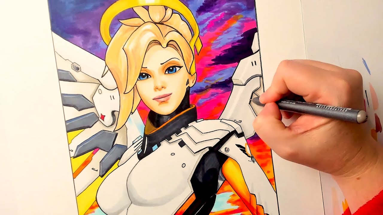 Mercy from Overwatch Timelapse Drawing - YouTube