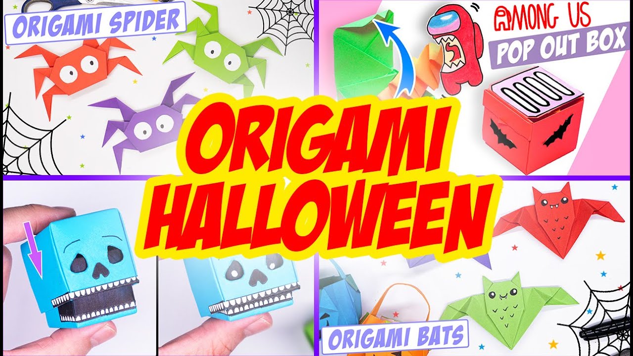 ORIGAMI HALLOWEEN | POP OUT BOX | SKULL BOX BUTTON TOY | BAT | SPIDER ...