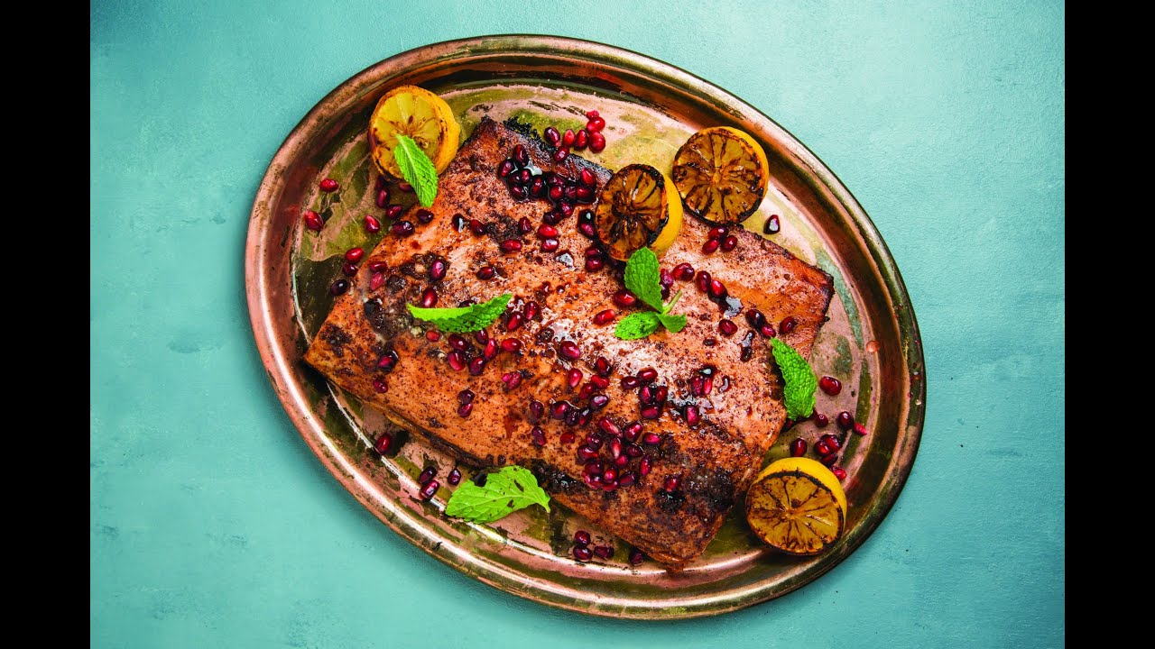 Pomegranate Sumac Salmon with Seared Lemons - YouTube