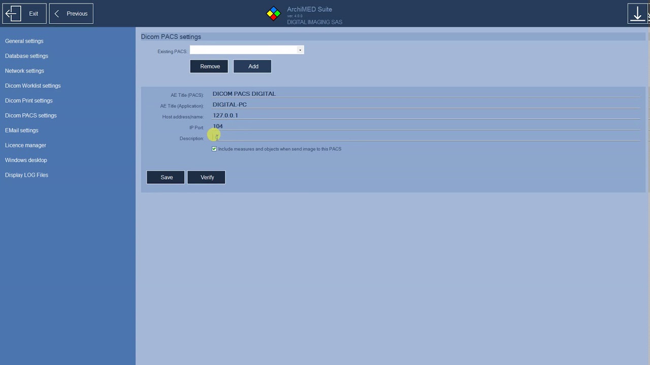 ArchiMED Suite - DICOM PACS settings - - YouTube