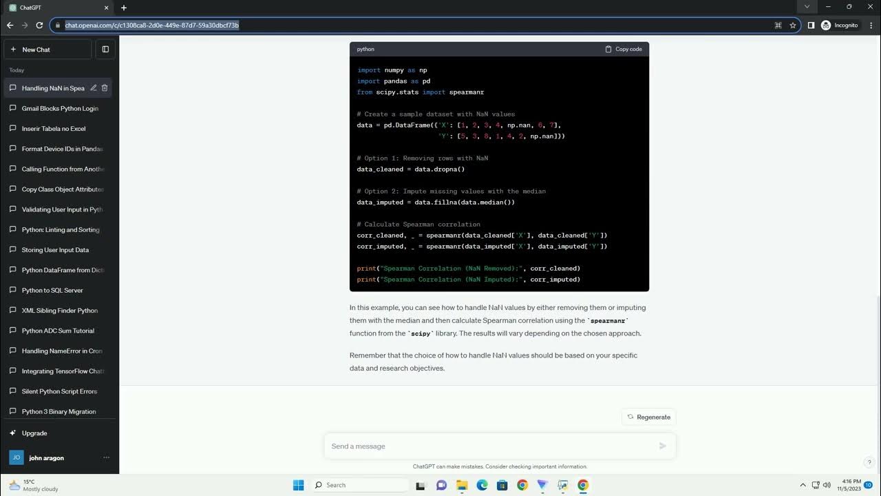 Why I get nan in spearman correlation in python - YouTube