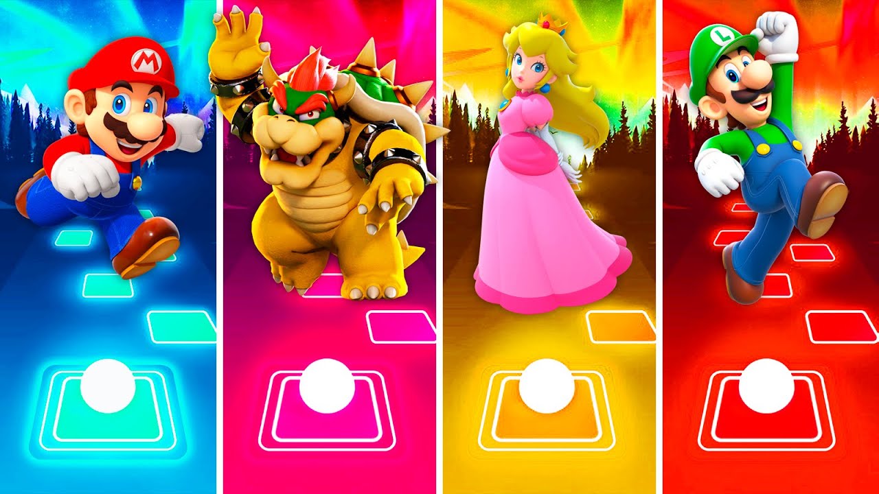 Super Mario Bros Team 👉 MARIO vs BOWSER vs PEACH vs LUIGI | Tiles Hop ...
