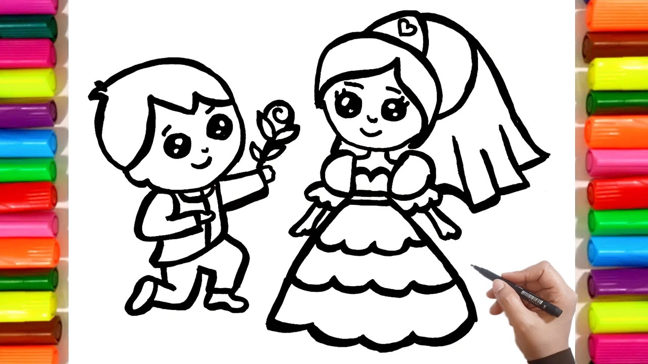 So Cute Bride and Groom Drawing, Painting and Coloring for Kid's ...