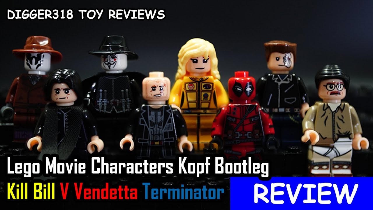 Lego Movie Characters Kopf Bootleg Kill Bill V for Vendetta Terminator ...