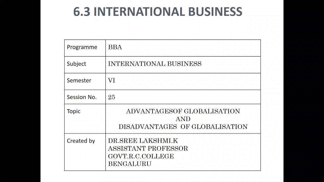 INTERNATIONAL BUSINESS- ADVANTAGES AND DISADVANTAGES OF GLOBALISATION ...