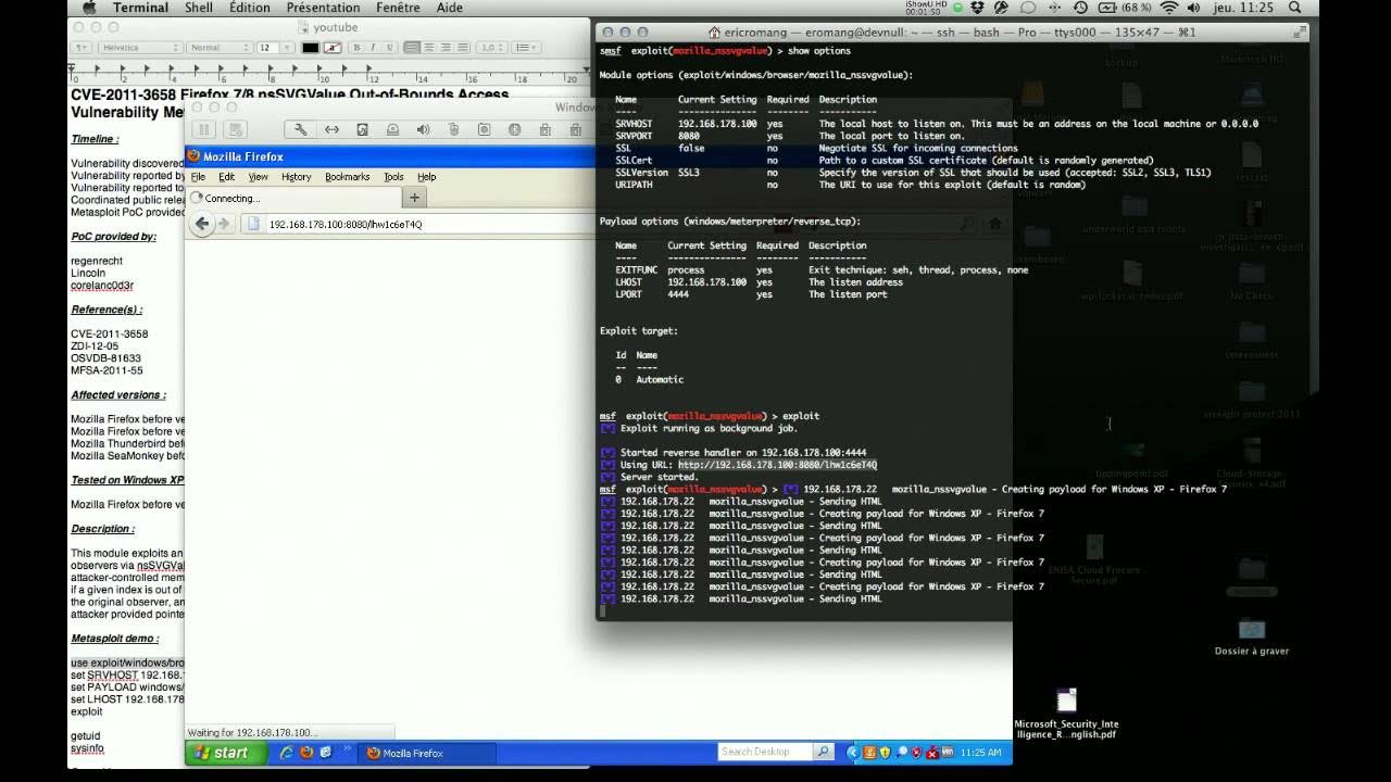 CVE-2011-3658 Firefox 7/8 nsSVGValue Vulnerability Metasploit Demo - YouTube