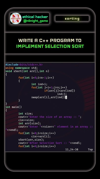 Selection Sort In C Cplusplus Dsa Nonightgams Selectionsort Sorting Sortingalgorithm