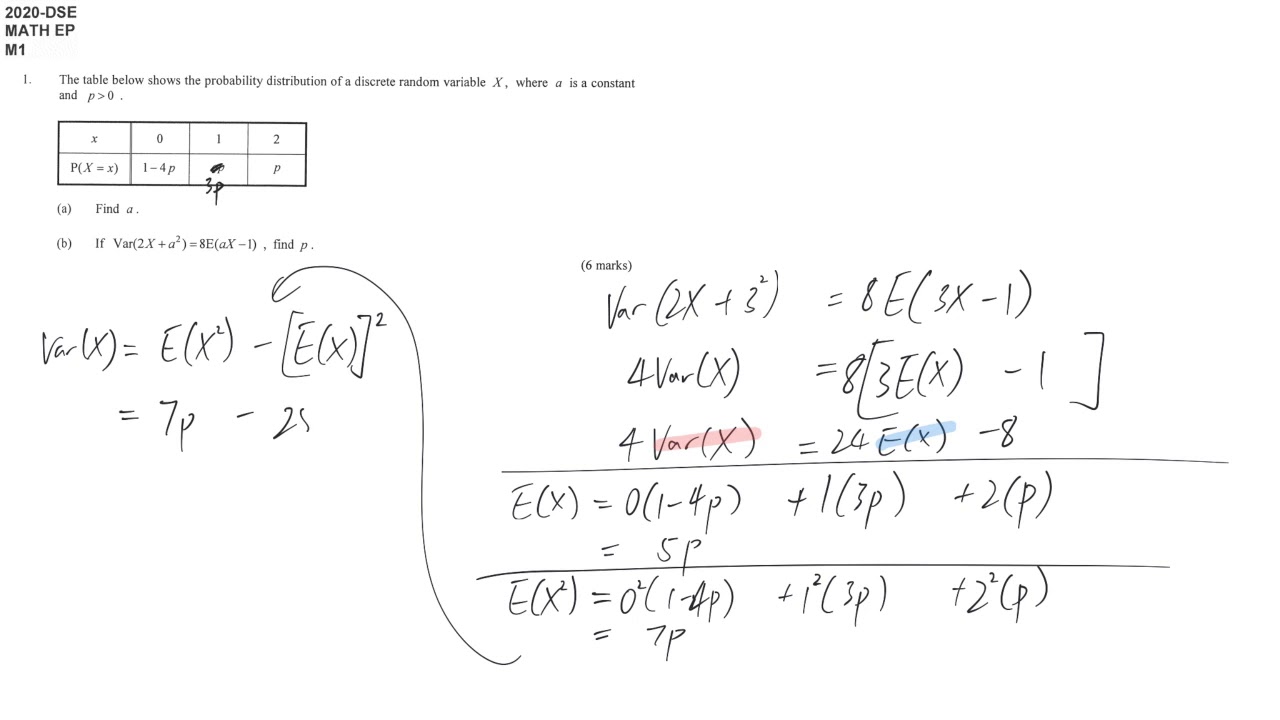 DSE maths M1 2020 #01 expected value variance - YouTube