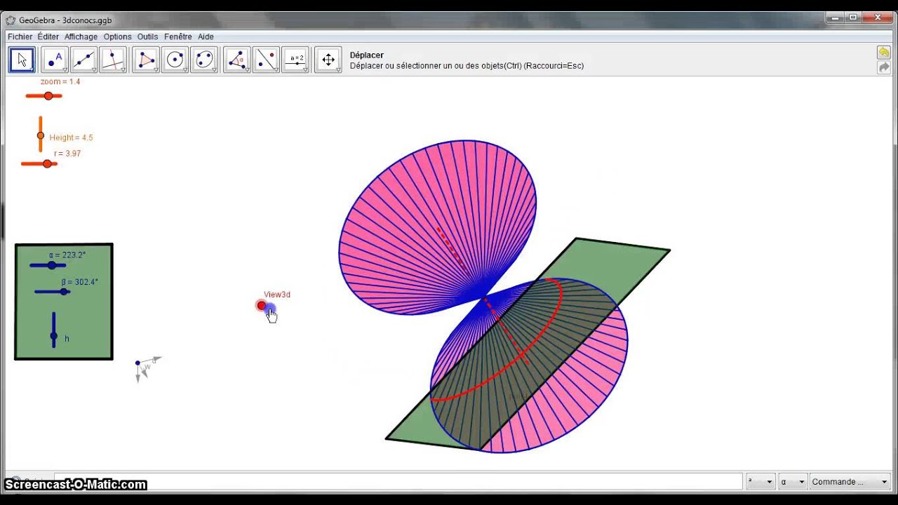 Intersection of a plane and a cone (Geogebra 3.2) - YouTube