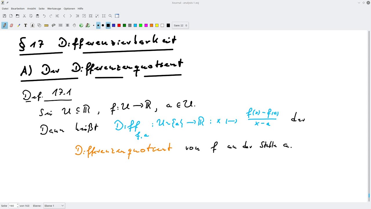 Analysis - Teil 56 (Woche 10) - §17 Differenzierbarkeit - Der ...