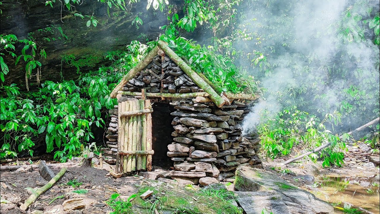 Build Yourself a Stone Shelter with Fireplace | Off Grid Survival DIY ...