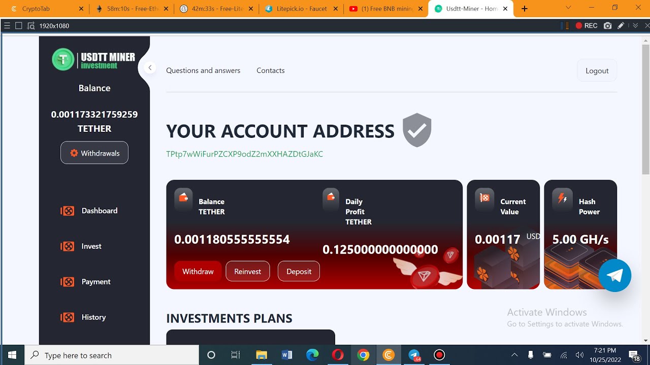 Free Usdtt mining site in Usdtt-miner with 5 GH/S Power registration & full tutorial - YouTube