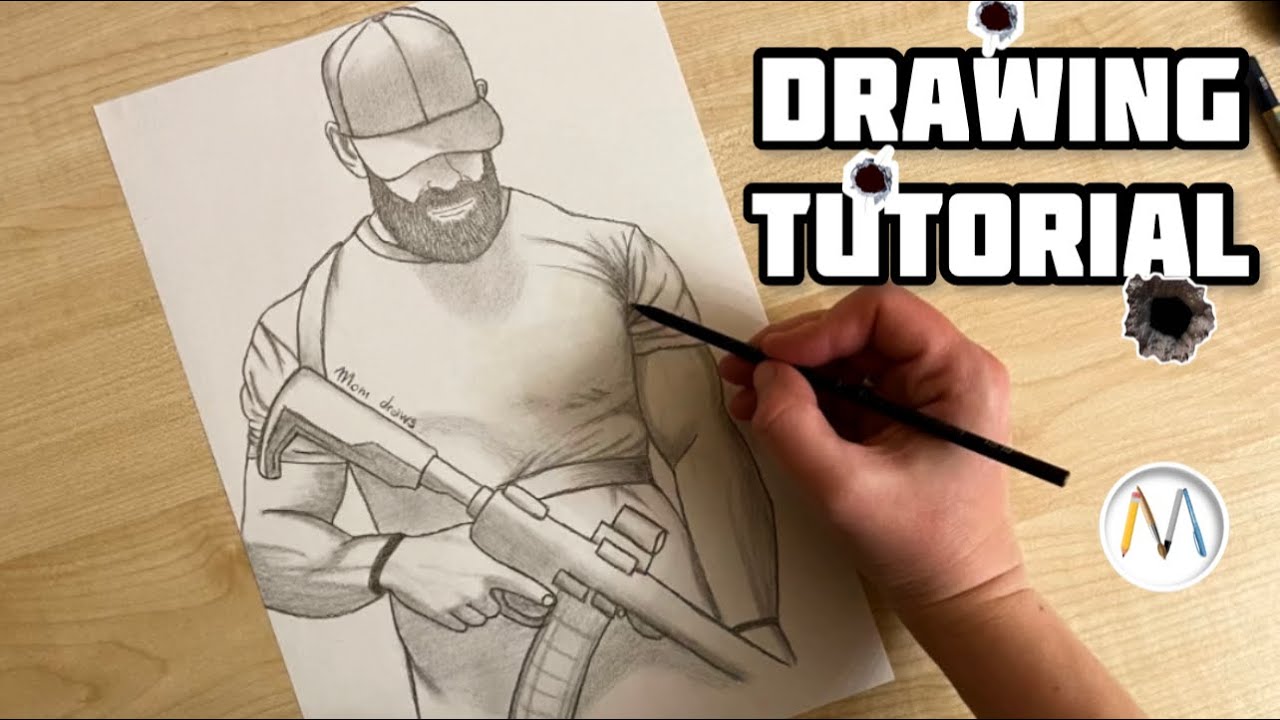 How to draw a Soldier with a gun - YouTube