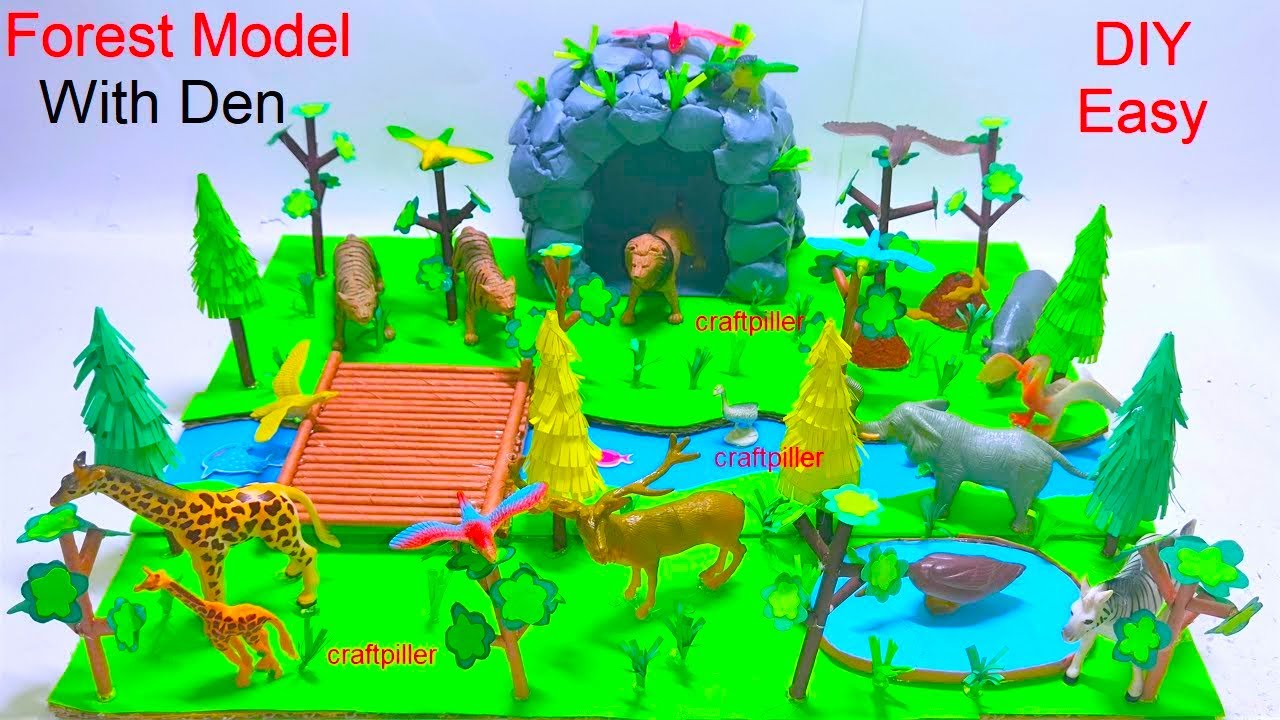 forest model with den making using cardboard | craftpiller @howtofunda ...