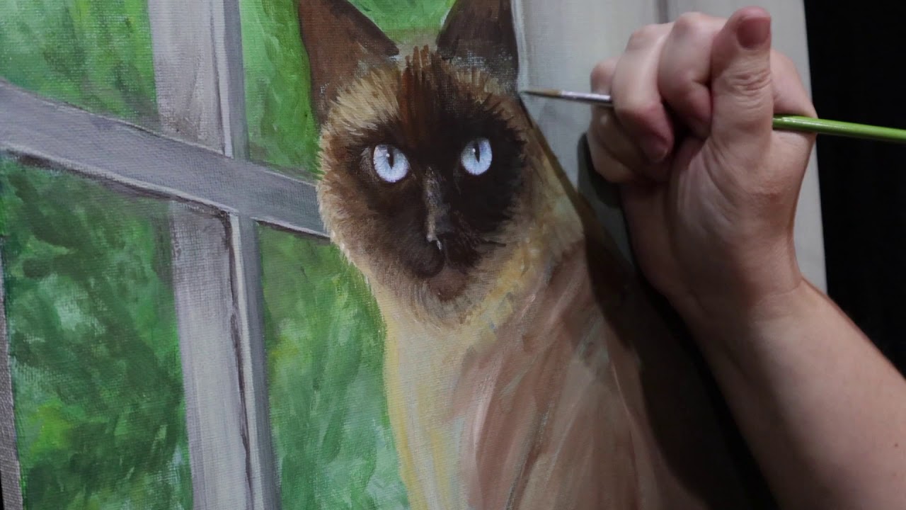 "The Window Seat" Time Lapse Acrylic Painting of a Cat - YouTube