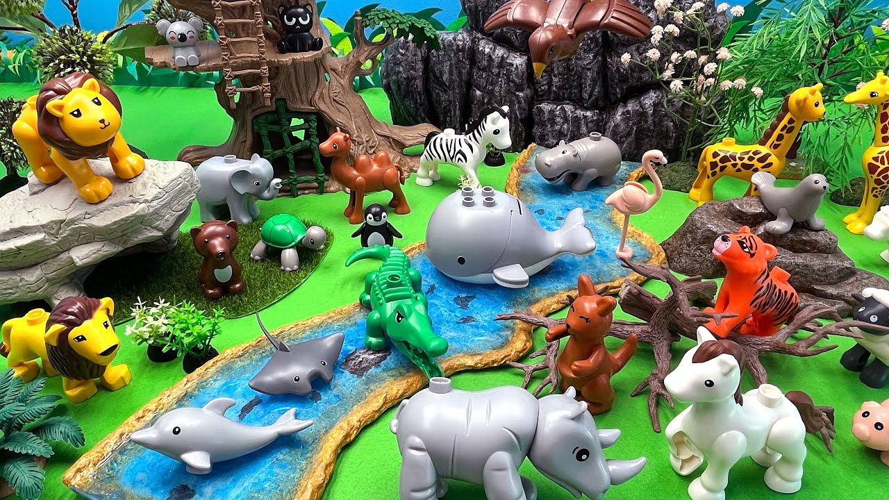 Africa Small World With Animal Lego Duplo | Tiger Camel Flamingo Shark ...