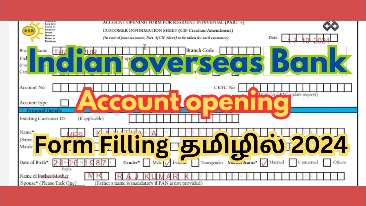 IOB account opening form in tamil, Indian overseas Bank form fill up ...