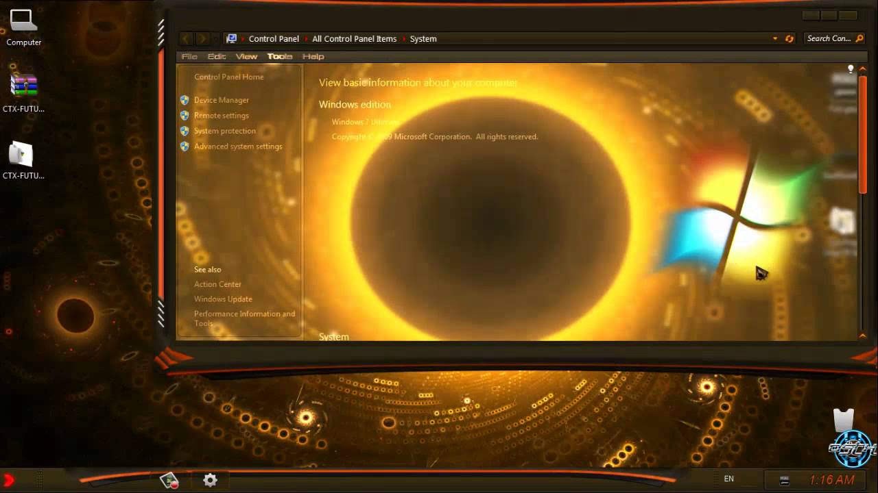 Windows 7 theme CTX Future Dark - YouTube