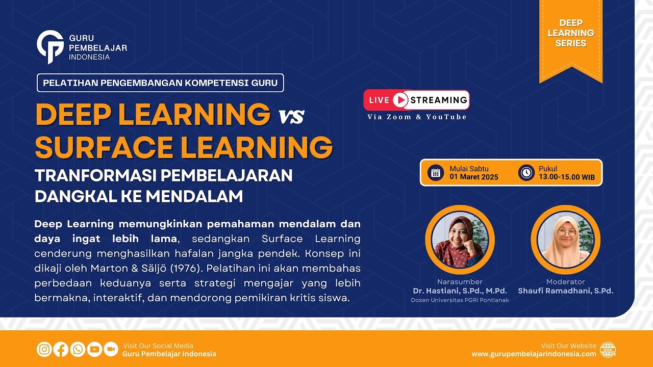 WEBINAR DEEP LEARNING VS. SURFACE LEARNING: Transformasi Pembelajaran Dangkal ke Mendalam - YouTube