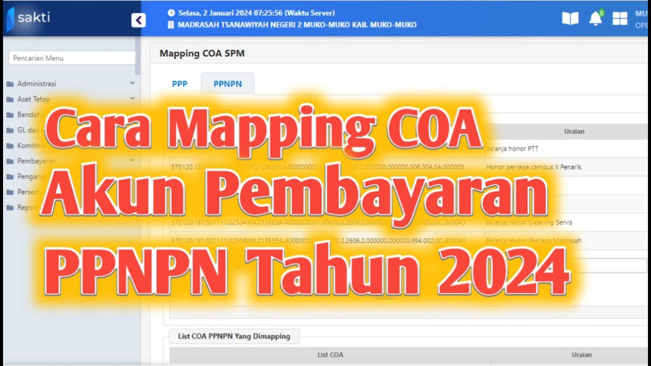 Cara Mapping COA SPM Akun Pembayaran PPNPN Tahun 2024 - YouTube