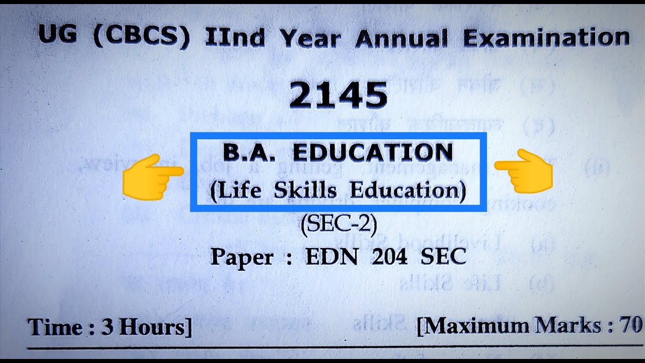 B.A Education question paper 2022 || Second year || ( Life skills ...