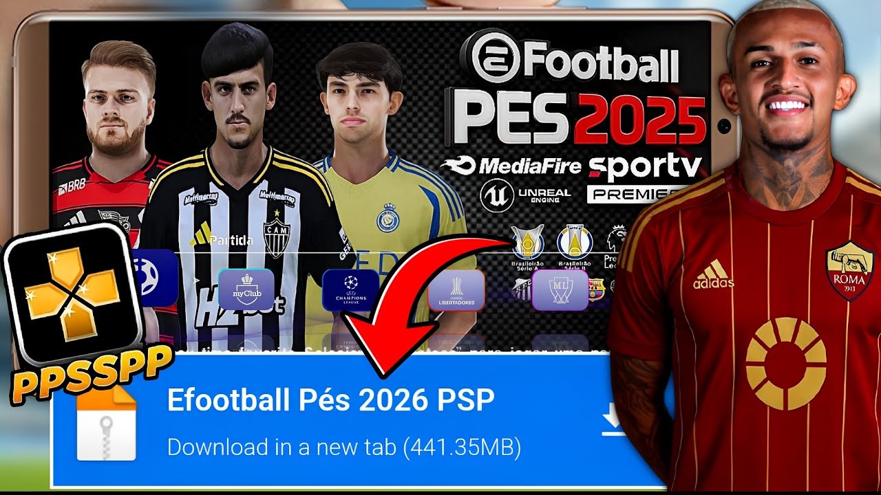 NOVO! eFOOTBALL PÉS (PSP) AGOSTO 2025 DOWNLOAD MEDIA FIRE DIRETO ...