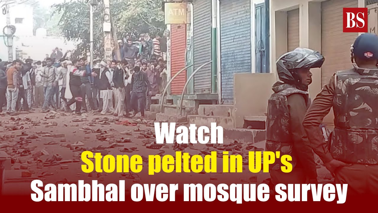 Watch: Stone pelted in UP's Sambhal over mosque survey - YouTube