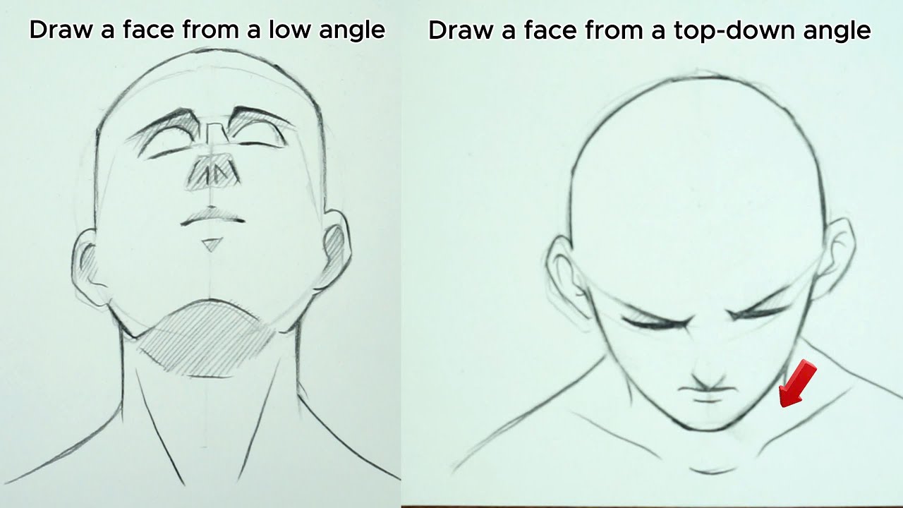 How to Draw a Face from a Low Angle and a Top-Down Angle | Easy Pencil ...