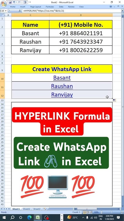 💥 Excel Tips: Easily Create Dynamic Hyperlinks in Seconds! ⚡📊| Create WhatsAap Link in Excel # ...