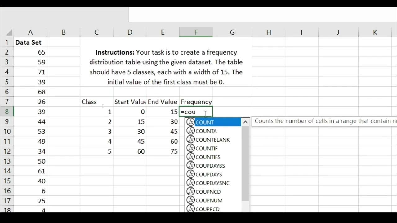 How to Construct a Frequency Distribution table in Excel using the Countifs Function - YouTube