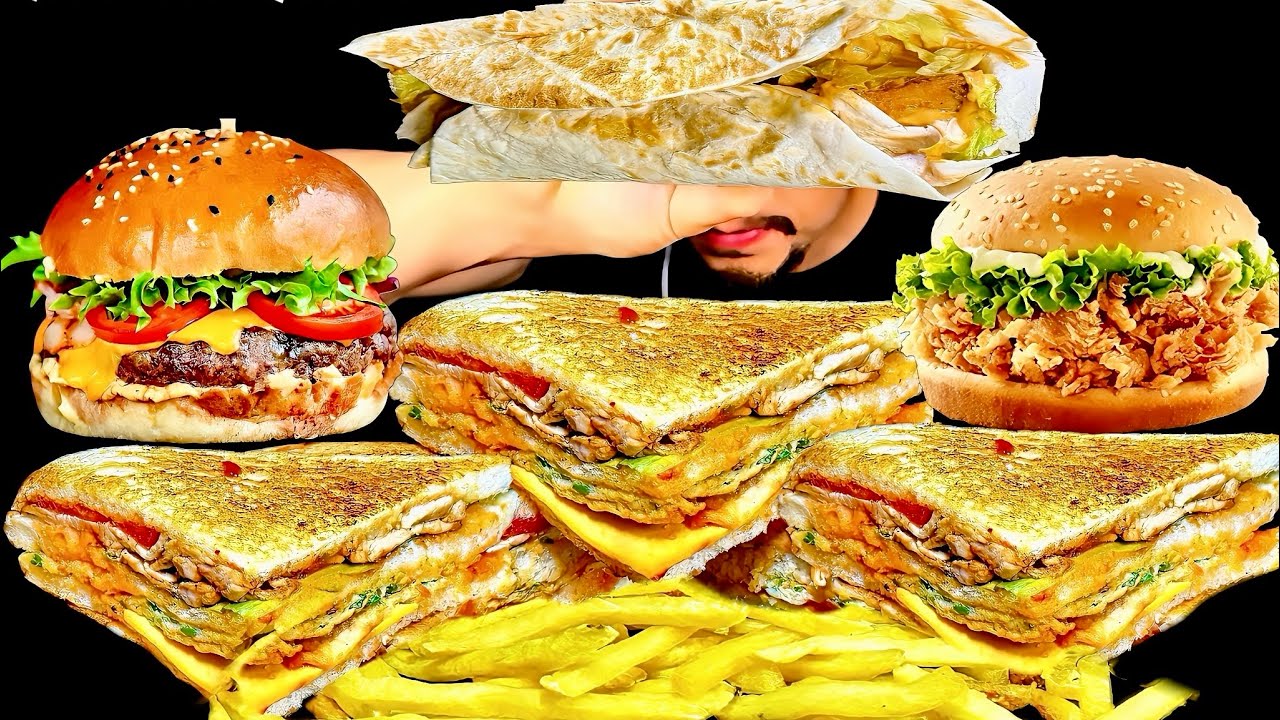 Asmr Mukbang Eating Club Sandwitch chicken Zinger Roll Fries And ...