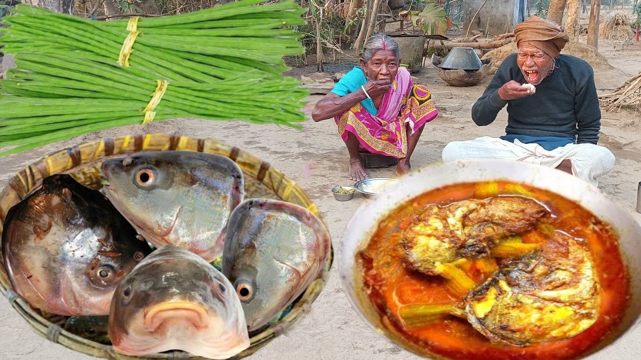 SOJNE DATA with FISH HEAD CURRY cooking by rural Grandma&Grandpa||rural ...