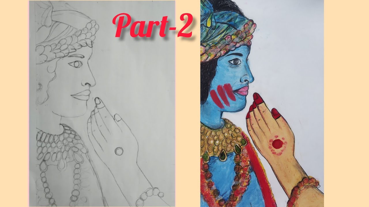 Krishna Drawing with grid lines (Part -2)//step by step krishna Drawing ...