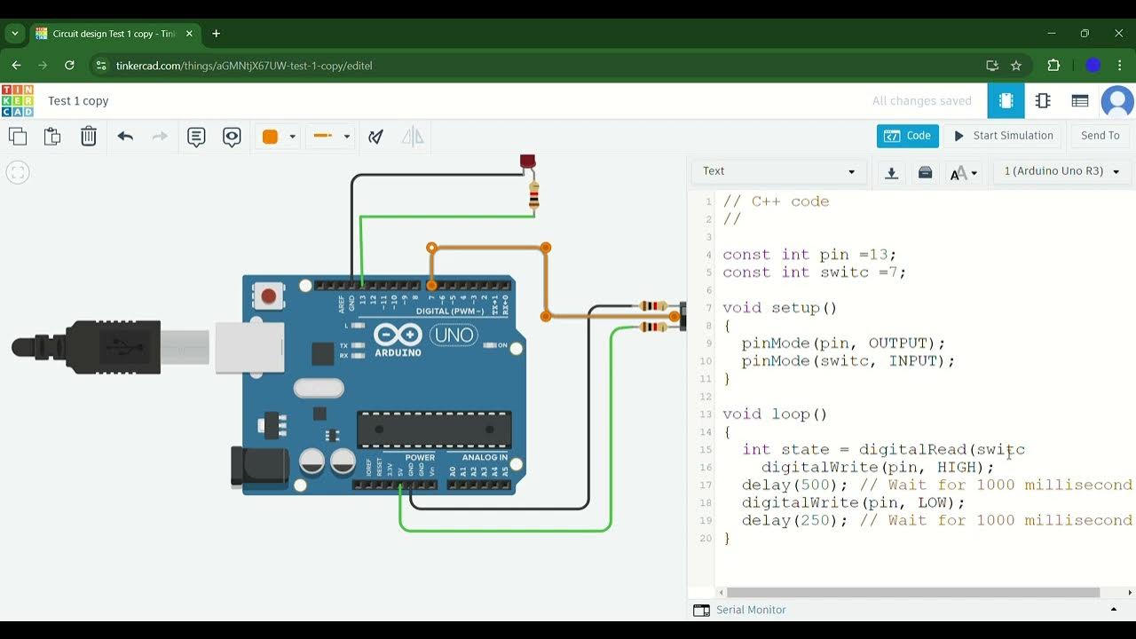 Arduino Tutorial 2 - Controlling a LED using a switch in Tinkercad ...
