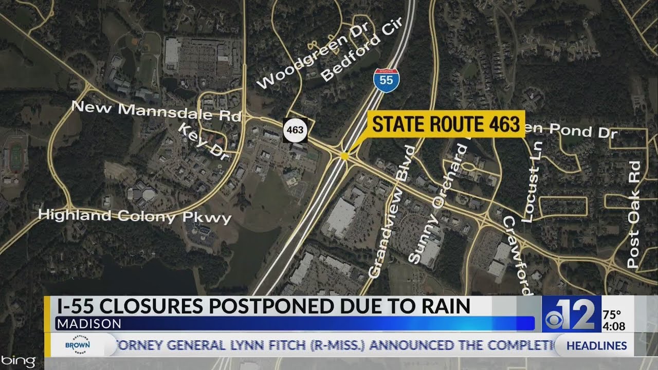 I-55 closures in Madison postponed due to rain - YouTube