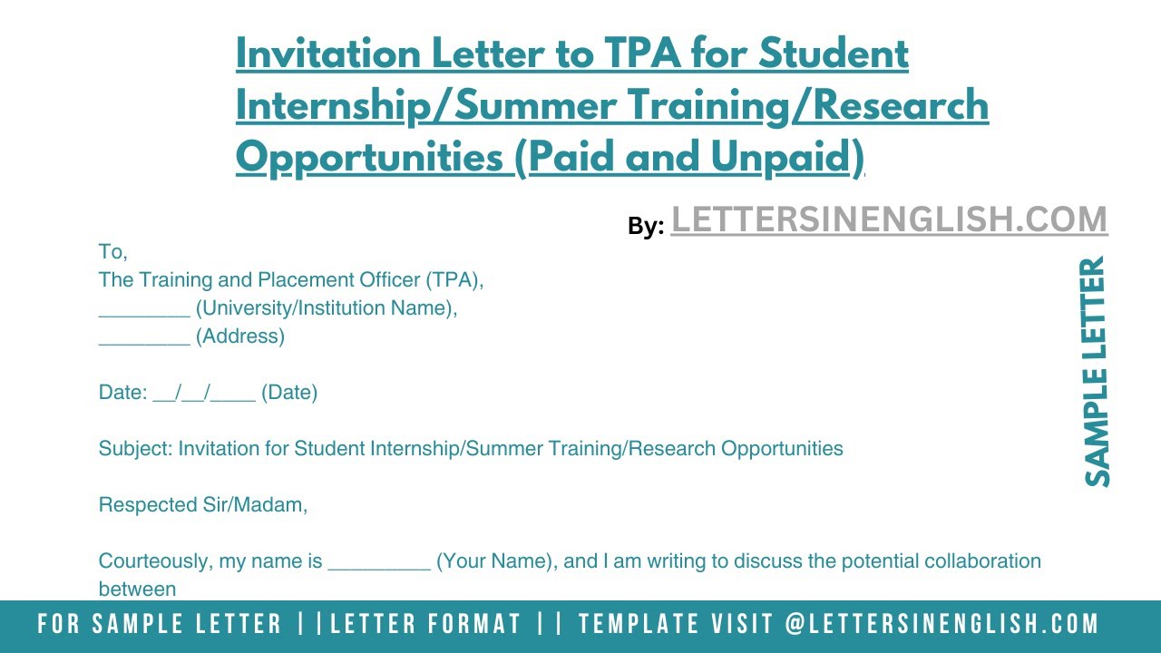 Sample Invitation Letter to TPA for Student Internship/Summer Training ...