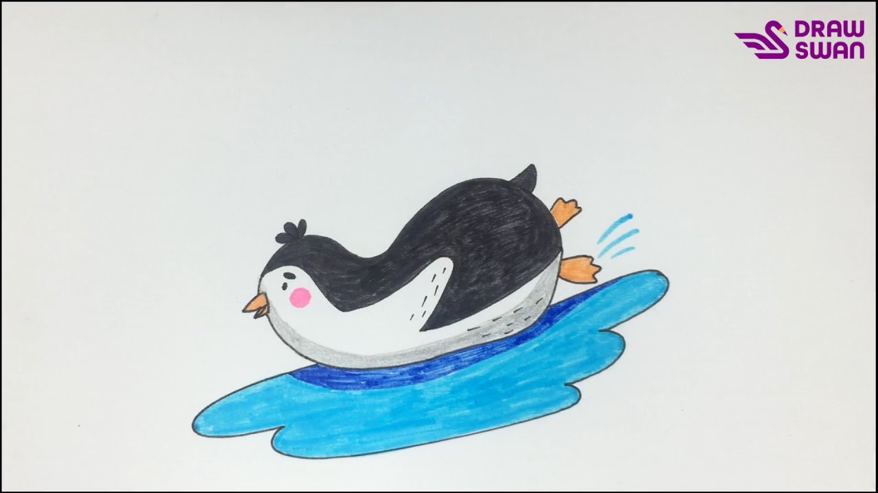 How to draw a penguin sliding down a hill - YouTube