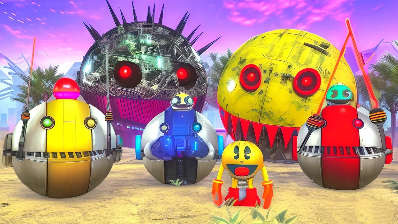 PACMAN &PACMAN ROBOT USING PACMANT MACHINES VS THE MONSTER PACMAN - YouTube