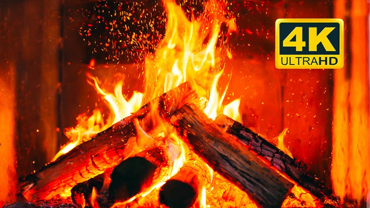 🔥 FIREPLACE Ultra HD 4K. Cozy Fireplace with Golden Flames & Burning ...