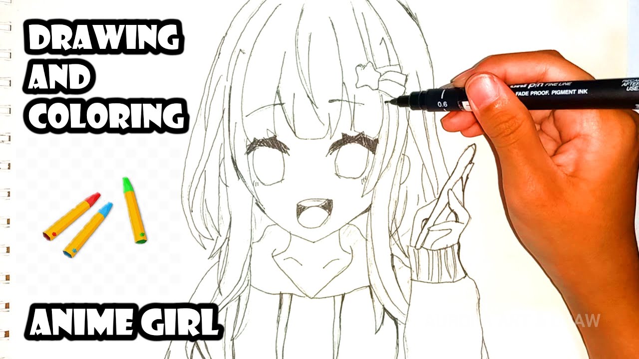 DRAWING AND COLORING ANIME GIRL | ANIME SKETCH | COLORING ANIME - YouTube