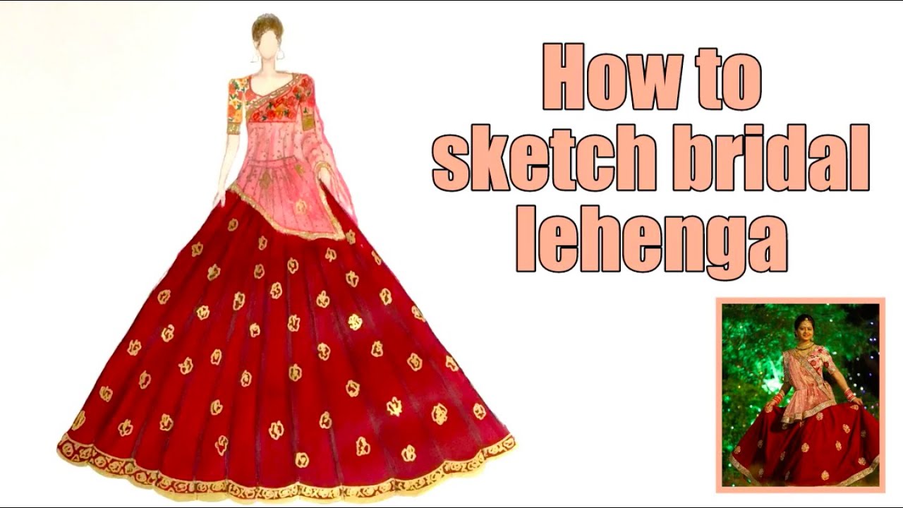 How to draw velvet bridal lehenga । Step by step tutorial । Toshi ...